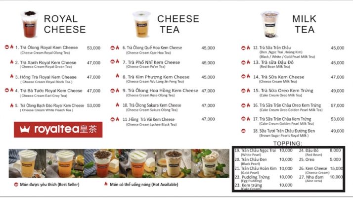 Menu Royaltea - Thực đơn trà sữa Royaltea đầy đủ nhất 2023